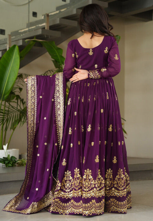 Buy Embroidered Georgette Abaya Style Suit in Purple Online : KQU5403 ...