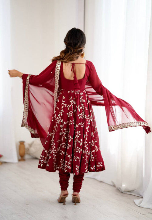 Buy Embroidered Georgette Anarkali Suit in Maroon Online : KGF6238 ...