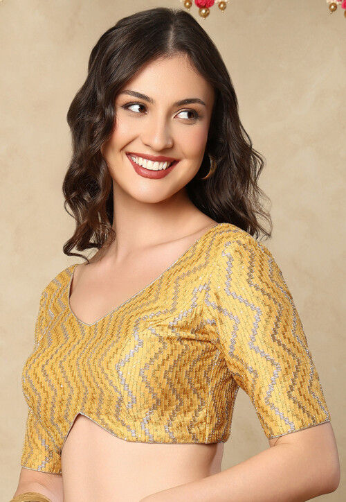Buy Embroidered Georgette Blouse in Yellow Online : UVC2651 - Utsav Fashion