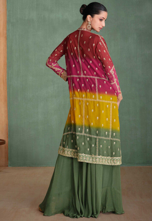 Buy Embroidered Georgette Crop Top Set in Dusty Green Online : TCH454 ...