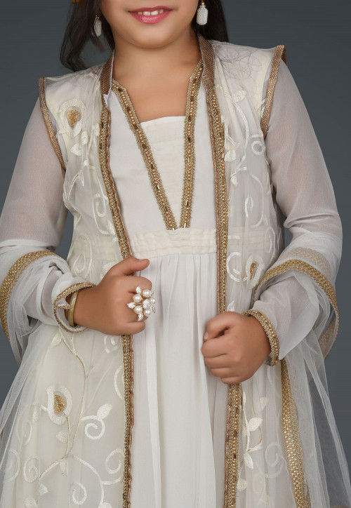 Buy Embroidered Georgette Gown in Off White Online : UDJ61 - Utsav Fashion