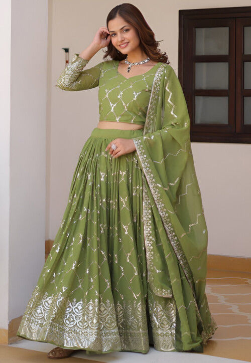 Buy Embroidered Georgette Lehenga in Light Green Online : LQU1547 ...