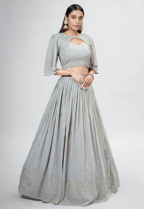 Buy Embroidered Georgette Lehenga in Light Grey Online : LCC1954 ...
