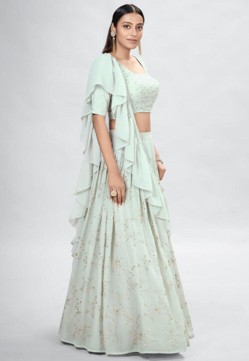Buy Embroidered Georgette Lehenga in Light Sea Green Online : LCC1958 ...