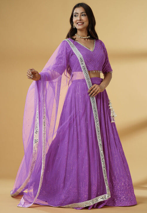 Buy Embroidered Georgette Lehenga in Purple Online : LUFC26 - Utsav Fashion