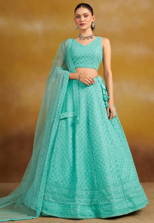 Buy Embroidered Georgette Lehenga in Turquoise Online : LCC3708 - Utsav ...
