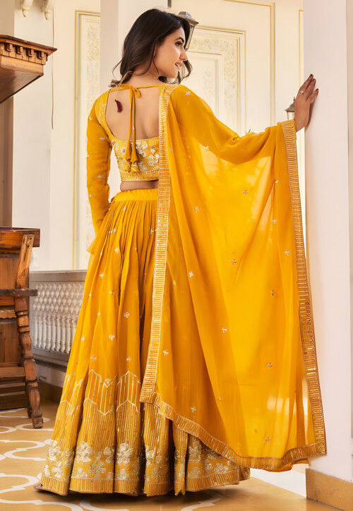 Buy Embroidered Georgette Lehenga in Yellow Online : LQU1498 - Utsav ...