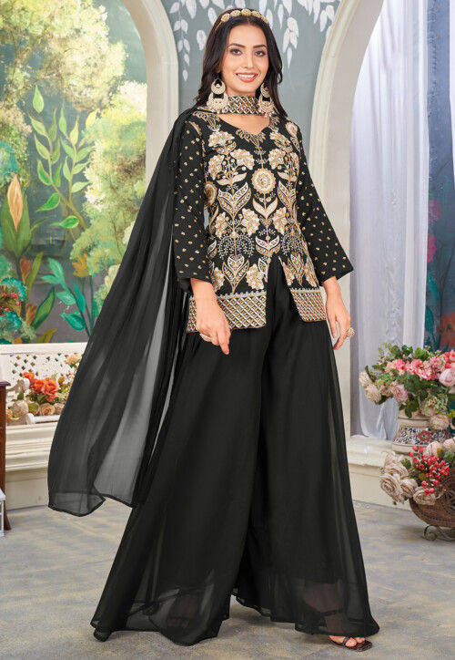 Buy Embroidered Georgette Pakistani Suit in Black Online : KCH13450 ...
