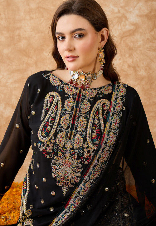 Buy Embroidered Georgette Pakistani Suit in Black Online : KMY165 ...