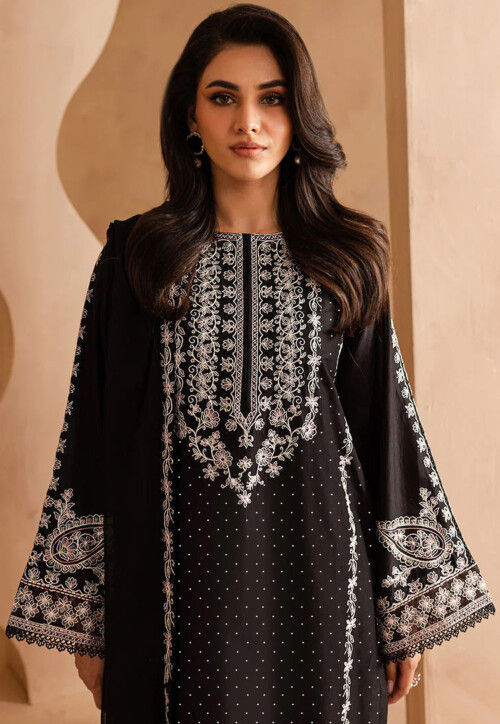 Buy Embroidered Georgette Pakistani Suit in Black Online : KRY1775 ...
