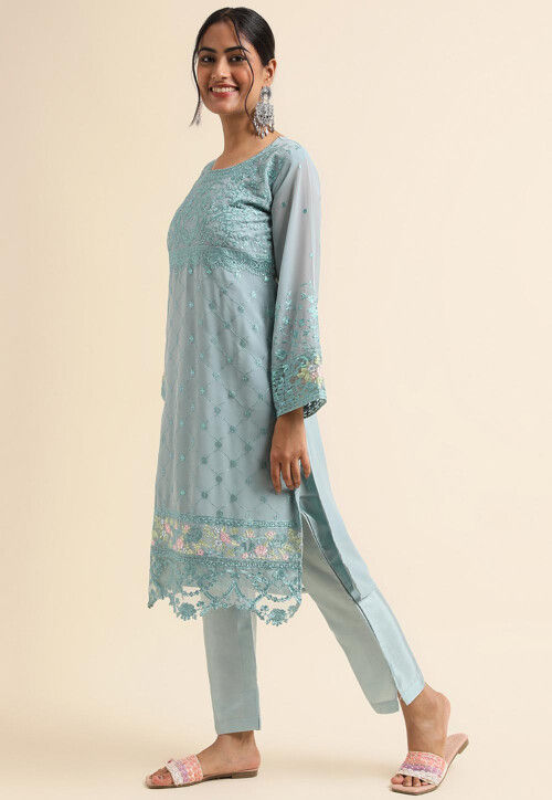 Buy Embroidered Georgette Pakistani Suit in Blue Online : KJZ132 ...