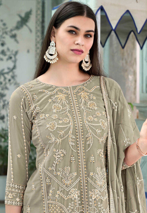 Buy Embroidered Georgette Pakistani Suit in Fawn Online : KBNQ5640 ...