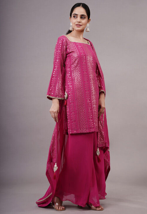 Buy Embroidered Georgette Pakistani Suit in Fuchsia Online : KUR533 ...