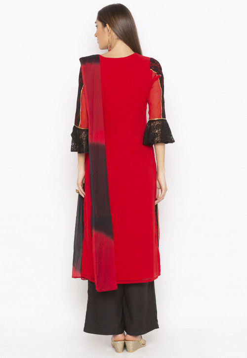 Buy Embroidered Georgette Pakistani Suit in in Red Online : KNF696 ...