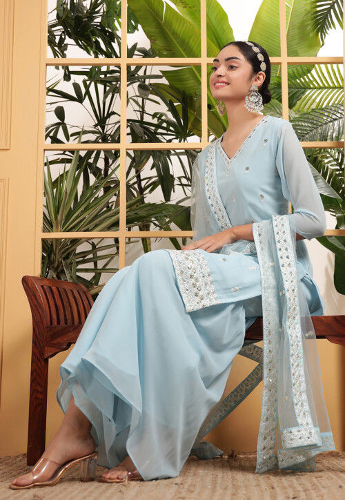 Buy Embroidered Georgette Pakistani Suit in Light Blue Online ...