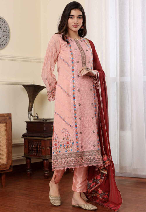 Buy Embroidered Georgette Pakistani Suit in Peach Online : KJZ171 ...