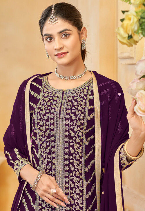 Buy Embroidered Georgette Pakistani Suit in Purple Online : KJC5185 ...