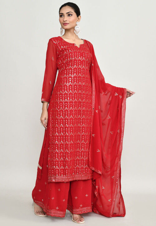 Buy Embroidered Georgette Pakistani Suit in Red Online : KCU395 - Utsav ...