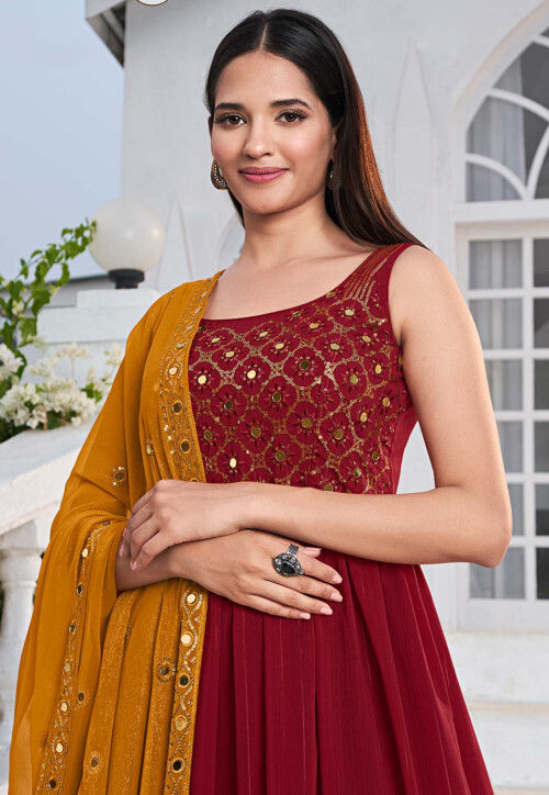 Buy Embroidered Georgette Pakistani Suit in Red Online : KMTG95 - Utsav ...