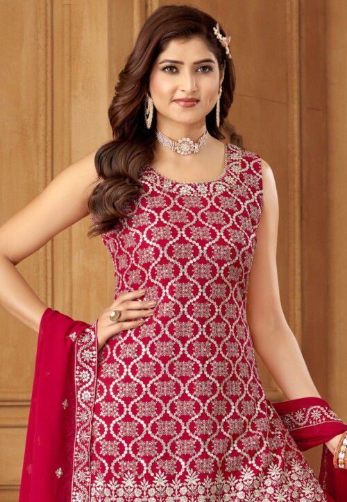 Buy Embroidered Georgette Pakistani Suit in Red Online : KRD257 - Utsav ...