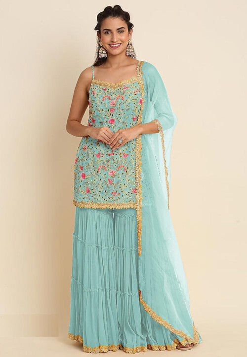 Buy Embroidered Georgette Pakistani Suit in Sky Blue Online : KRY1462 ...