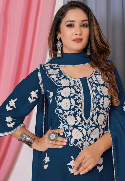 Buy Embroidered Georgette Pakistani Suit in Teal Blue Online : KCH12833 ...