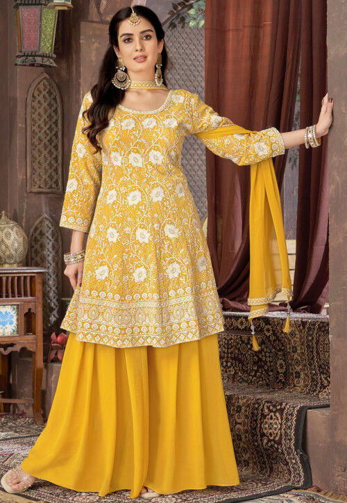 Buy Embroidered Georgette Pakistani Suit in Yellow Online : KRD308 ...