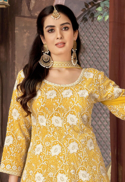 Buy Embroidered Georgette Pakistani Suit in Yellow Online : KRD308 ...