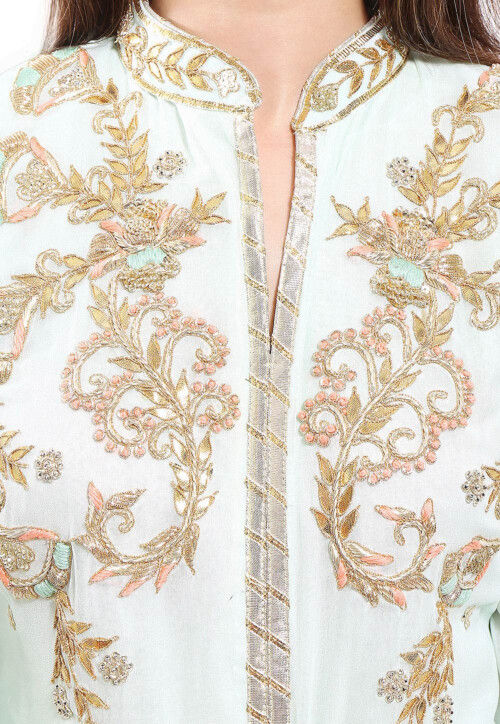 Buy Embroidered Georgette Straight Cut Suit in Light Sea Green Online ...