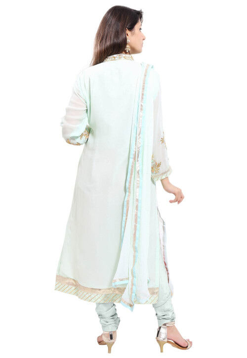 Buy Embroidered Georgette Straight Cut Suit in Light Sea Green Online ...