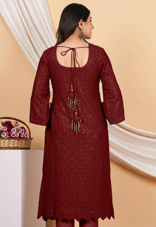 Buy Embroidered Georgette Straight kurta in Maroon Online : TJW2316 ...