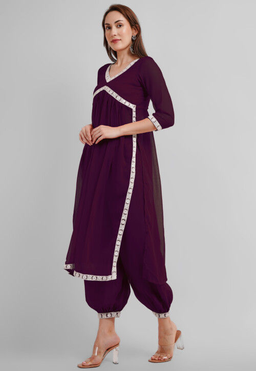 Buy Embroidered Georgette Straight Kurta Set in Violet Online : TWR259 ...
