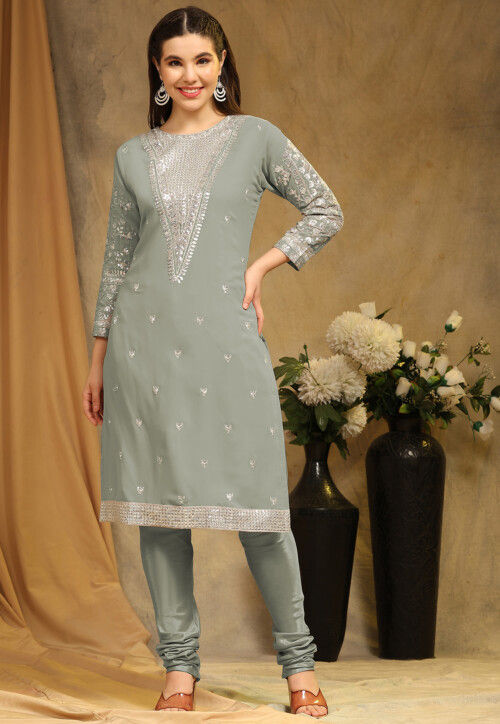 Buy Embroidered Georgette Straight Suit in Grey Online : KRY1663 ...