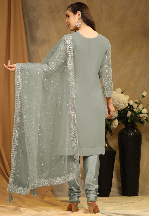 Buy Embroidered Georgette Straight Suit in Grey Online : KRY1663 ...