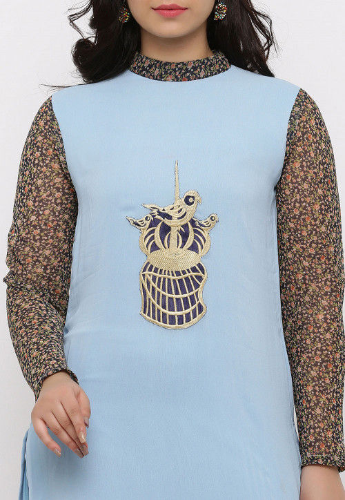 Buy Embroidered Georgette Straight Suit in Light Sky Blue Online ...