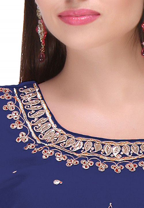 Buy Embroidered Georgette Straight Suit in Navy Blue Online : KJN3959 ...