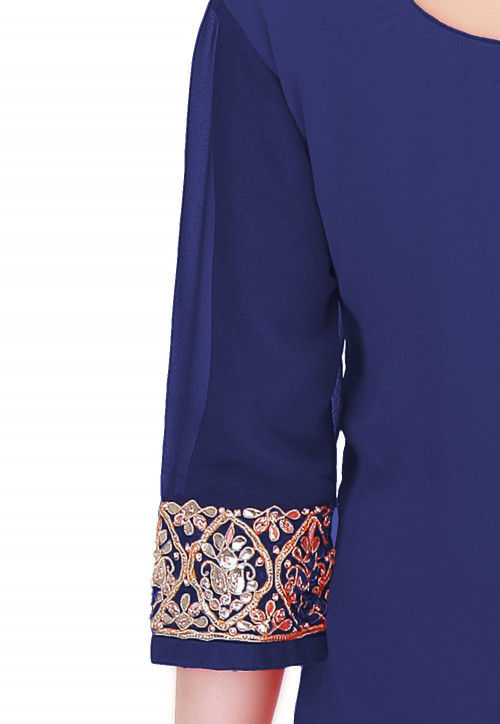 Buy Embroidered Georgette Straight Suit in Navy Blue Online : KJN3959 ...