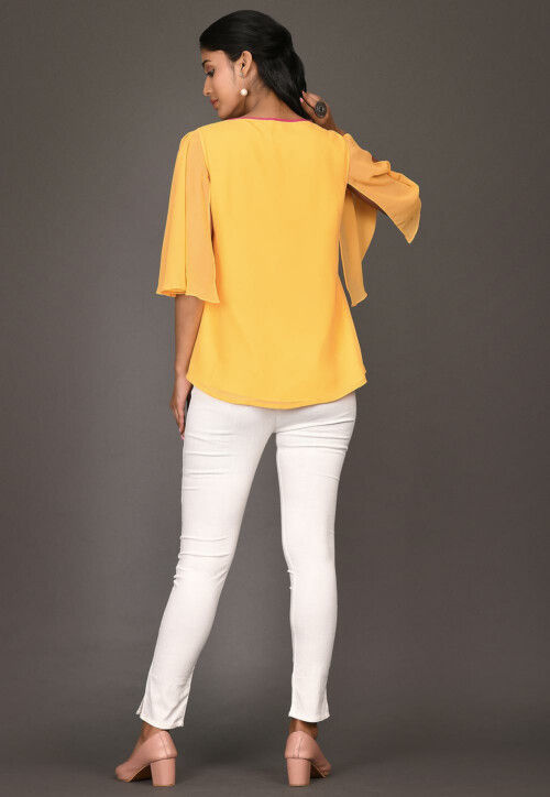 Buy Embroidered Georgette Top in Mustard Online : TUF1526 - Utsav Fashion