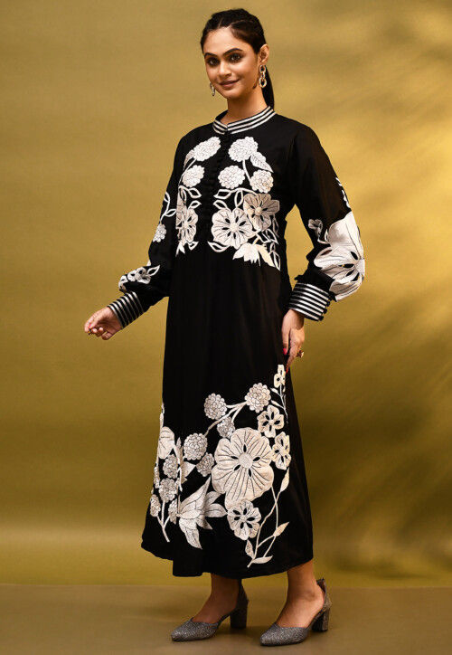 Buy Embroidered Handloom Cotton Aline Dress in Black Online : TPK116 ...