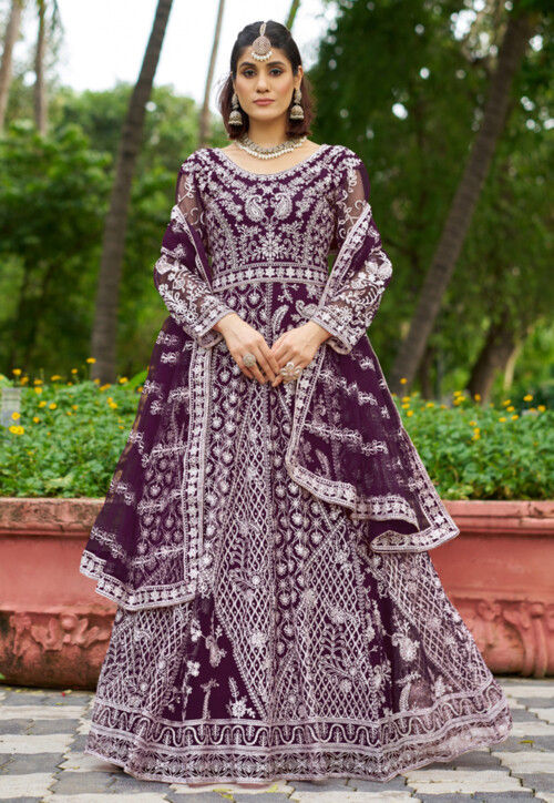 Buy Embroidered Net Abaya Style Suit in Purple Online : KCH15187 ...