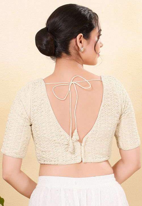 Buy Embroidered Net Blouse in Off White Online : UGX1348 - Utsav Fashion