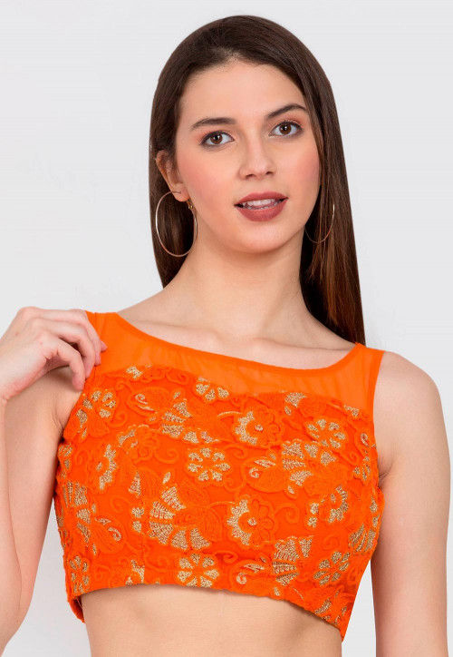 orange pattern blouse