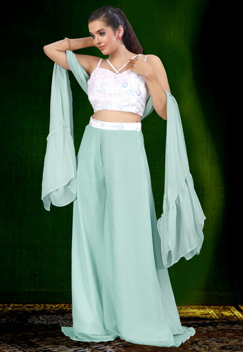 Buy Embroidered Net Crop Top Set in Off White Online : TDP253 - Utsav ...