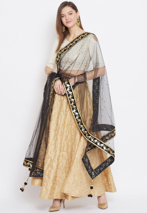 Buy Embroidered Net Dupatta in Black Online : BGJ755 - Utsav Fashion