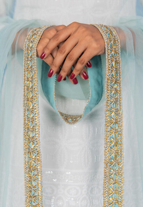 Buy Embroidered Net Dupatta in Sea Green Online : BNJ1319 - Utsav Fashion