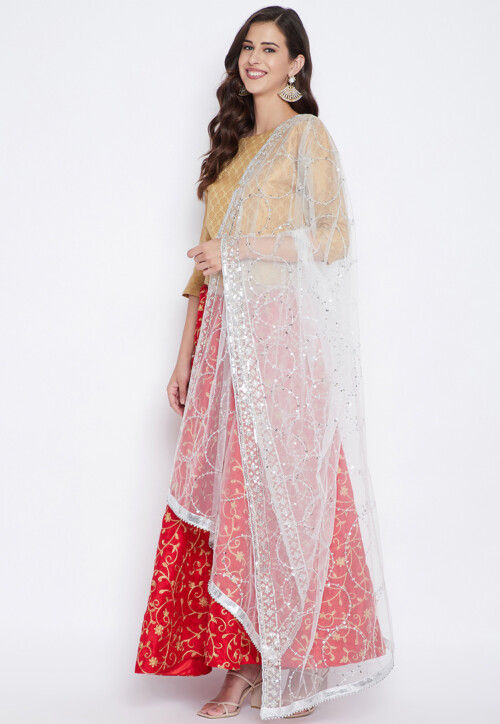 Buy Embroidered Net Dupatta in White Online : BGJ798 - Utsav Fashion