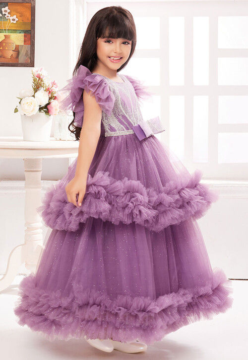 Buy Embroidered Net Gown in Purple Online : UKU1649 - Utsav Fashion