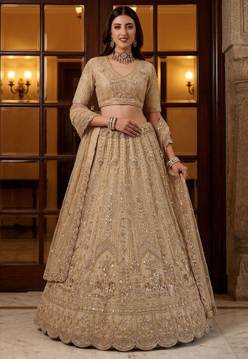 Buy Embroidered Net Lehenga in Beige Online : LQY3230 - Utsav Fashion