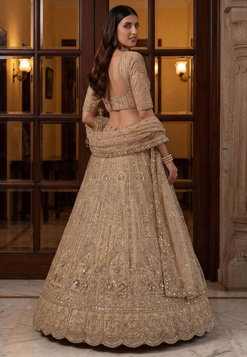 Buy Embroidered Net Lehenga in Beige Online : LQY3230 - Utsav Fashion
