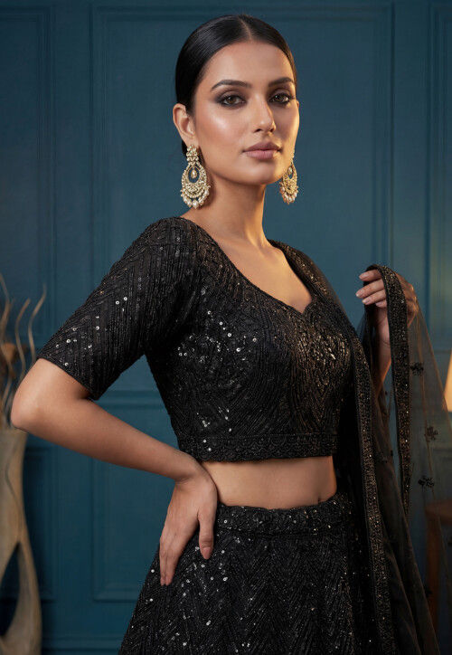 Buy Embroidered Net Lehenga in Black Online : LQY3061 - Utsav Fashion
